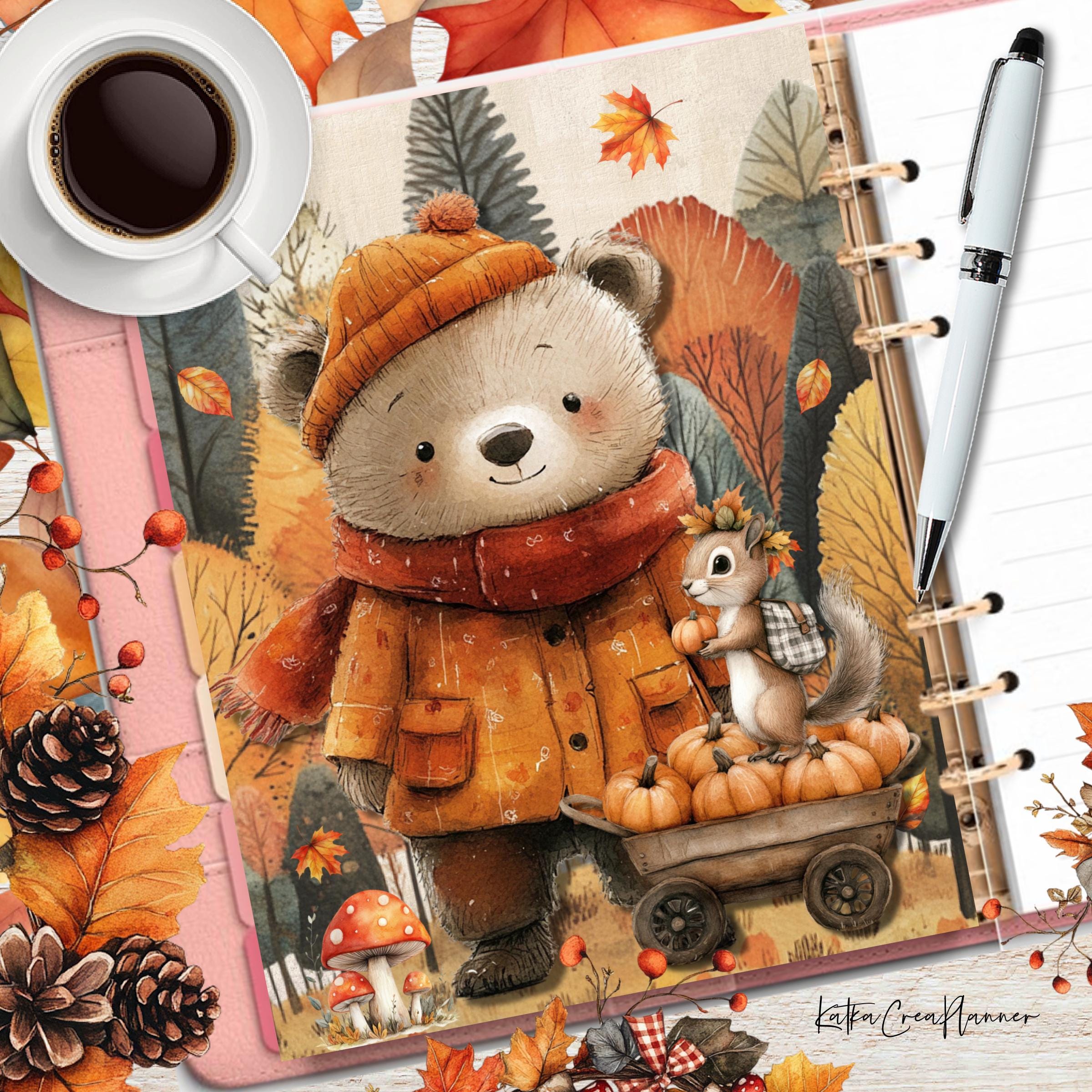 Fall Bear Planner Cover: Watercolor Autumn Animal Print (PNG, PDF ...