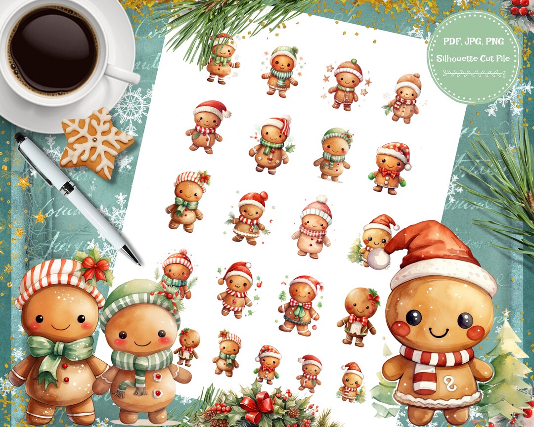 CUTE GINGERBREAD Printable Stickers/winter Scrapbook Stickers/christmas ...