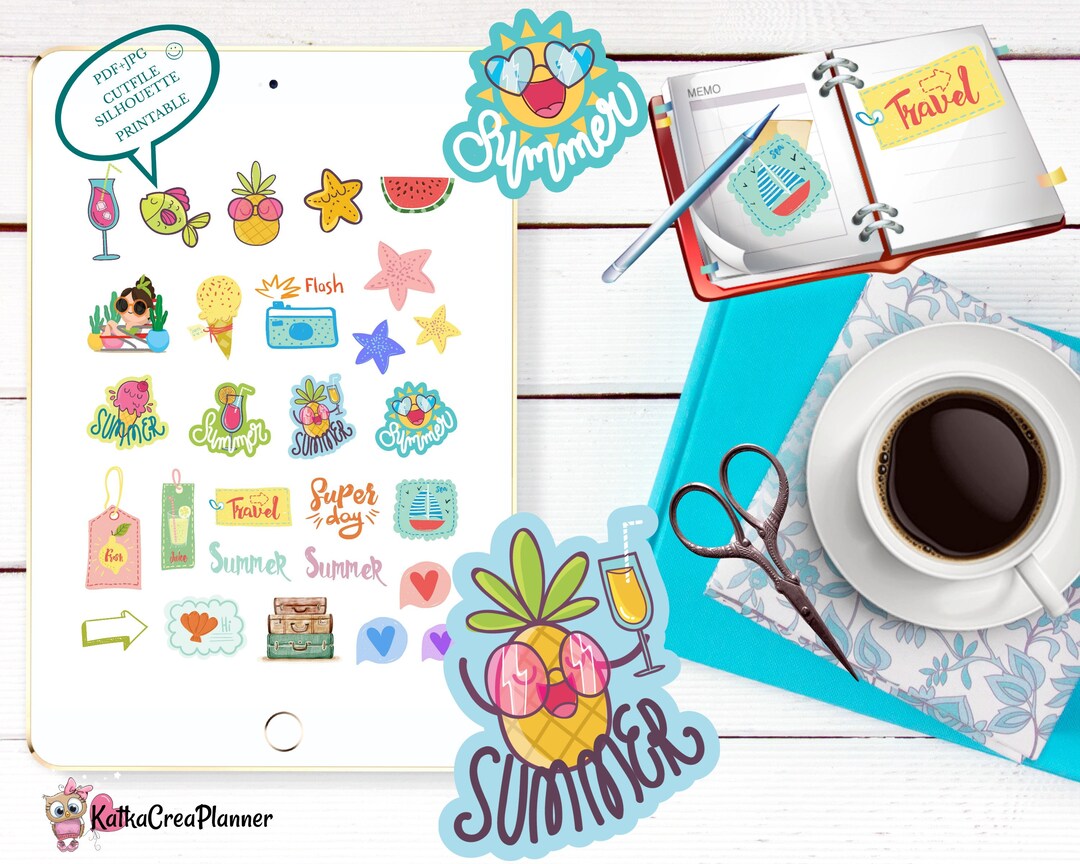Printable Summer Elements Planner Stickers, Holiday Sticker Kit ...