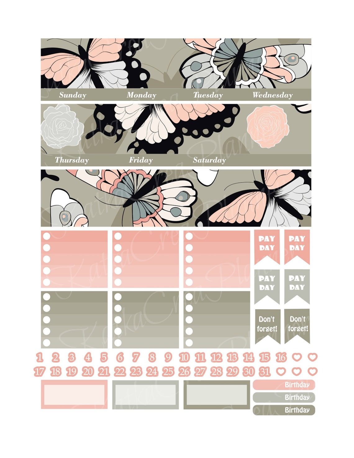 Butterfly Monthly Printable Planner Stickers Floral Monthly | Etsy