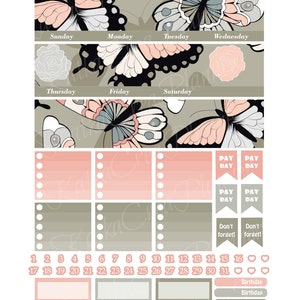 Butterfly Monthly Printable Planner Stickers, Floral Monthly Planner ...
