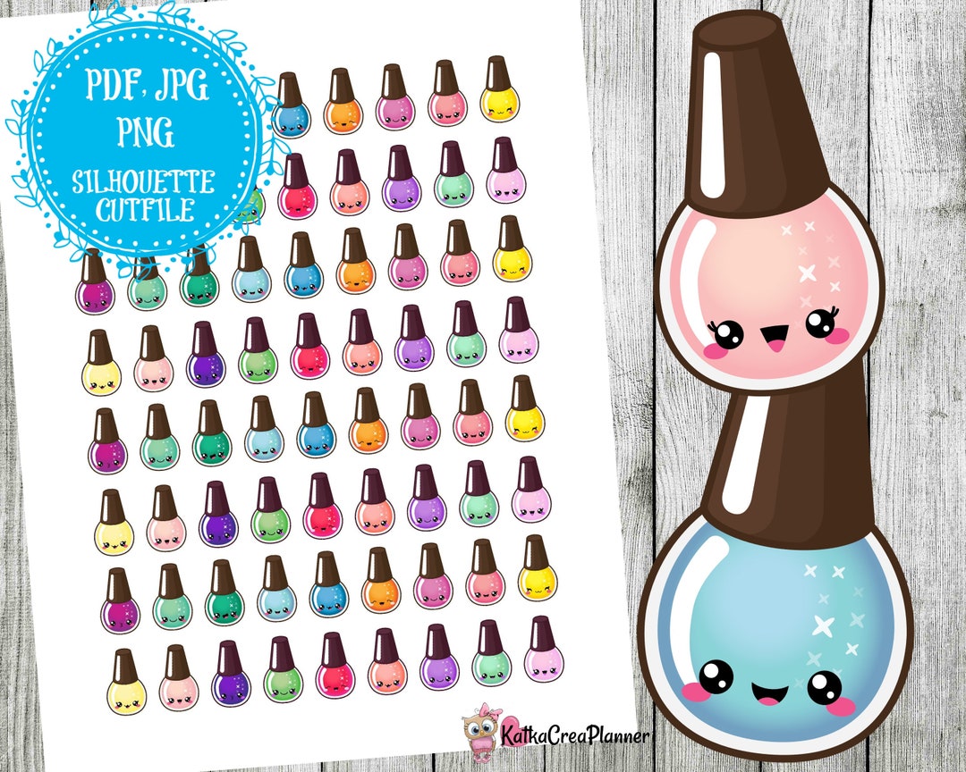 Printable Cute Nail Polish Stickers, Kawaii Manicure Sticker Kit, Happy ...