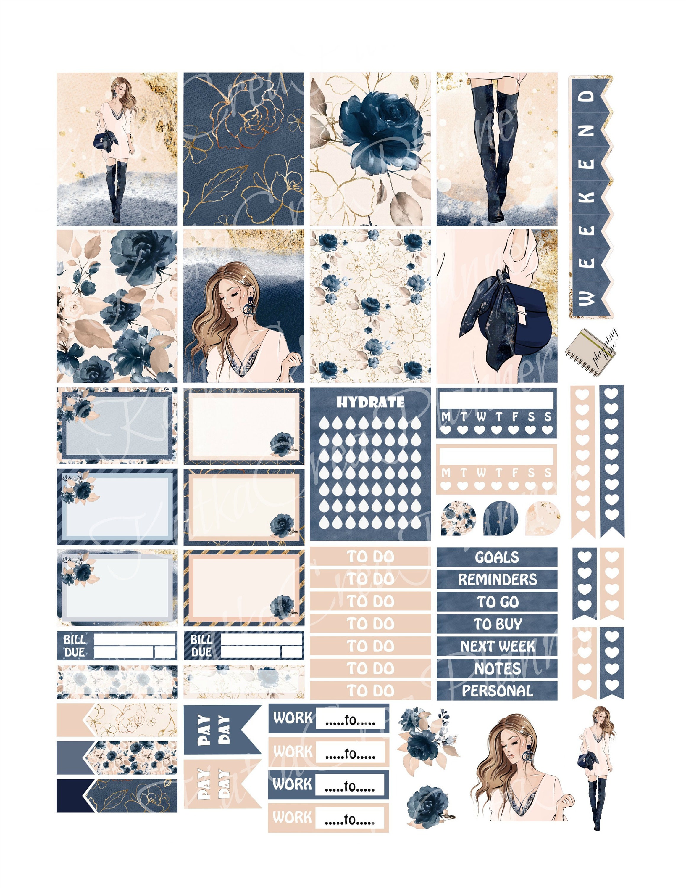 ELEGANT Printable Planner Stickers for Erin Condren | Etsy