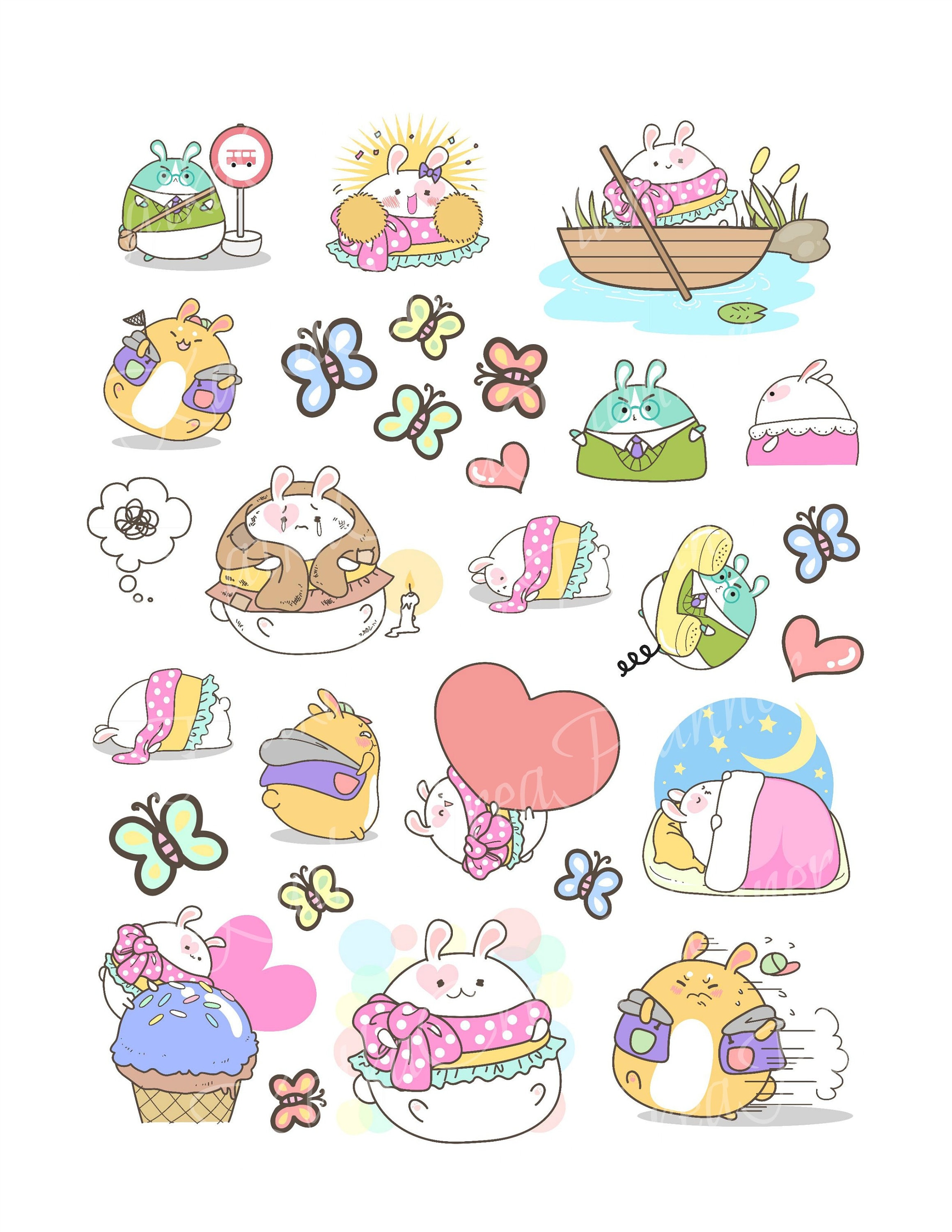 Lovely Bunny Printable Planner Stickers Kawaii Stickers Cute - Etsy