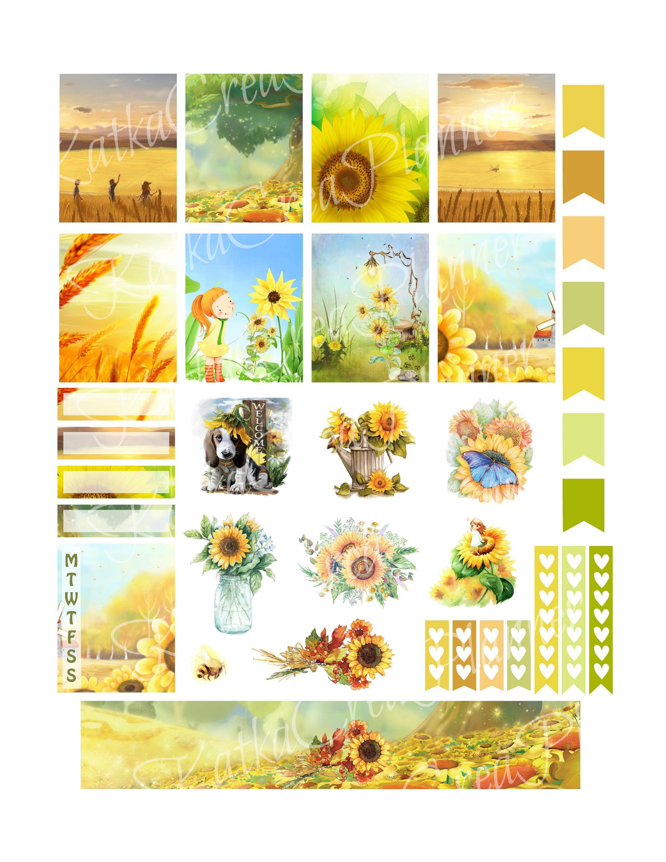 Sunflower Printable Planner Stickers for Erin Condren Vertical | Etsy