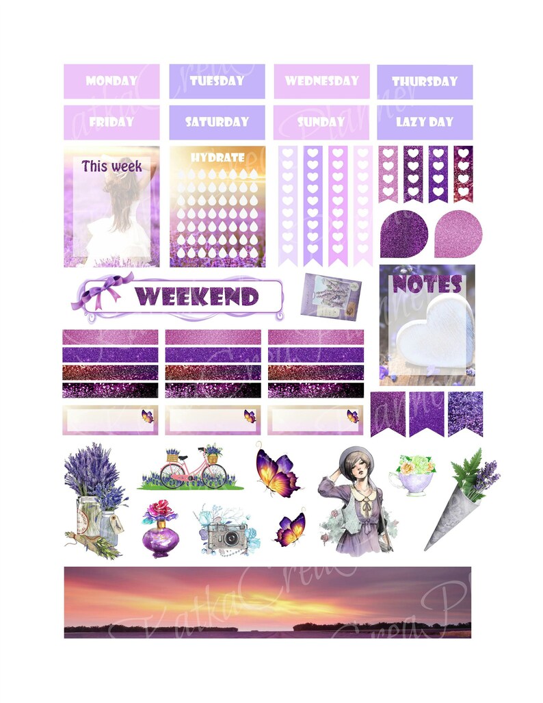 Lavender Planner Stickers Flower Stickers Planner Stickers - Etsy