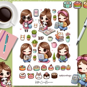 CUTE PLANNER GIRL Printable Stickers/kawaii Cat Stickers/girl ...
