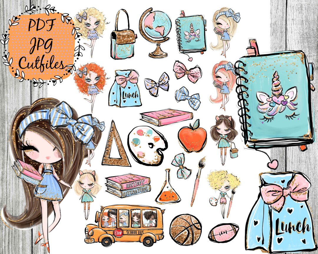 Printable Back to School Planner Girl Stickers, School Girl Planner ...