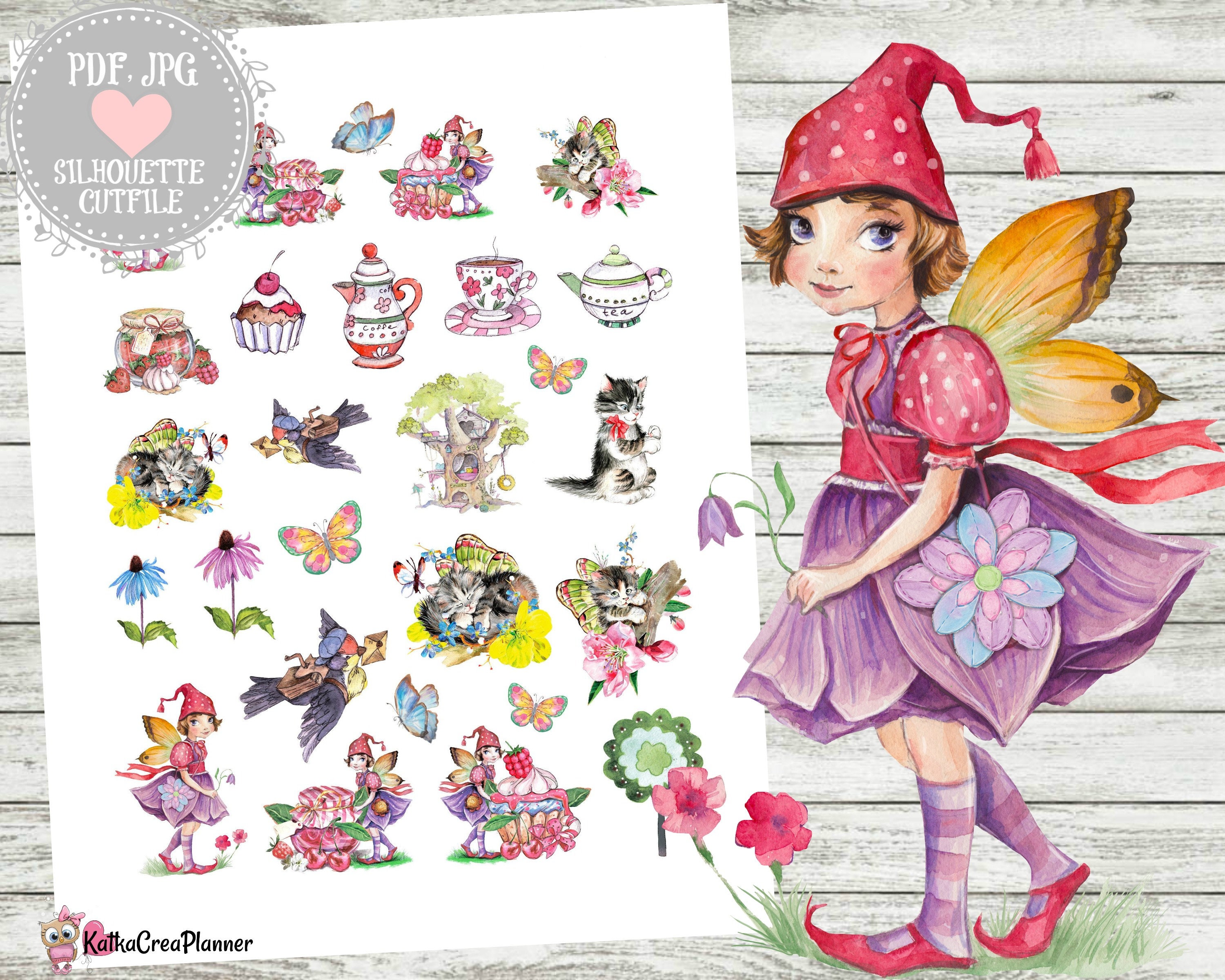 Fairy Land Printable Stickers, Cute Fairy Planner Stickers, Watercolor ...