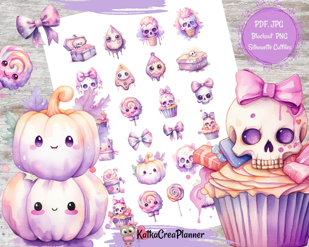 Pastel Halloween Candy Stickers, Printable Goth Planner Sticker ...