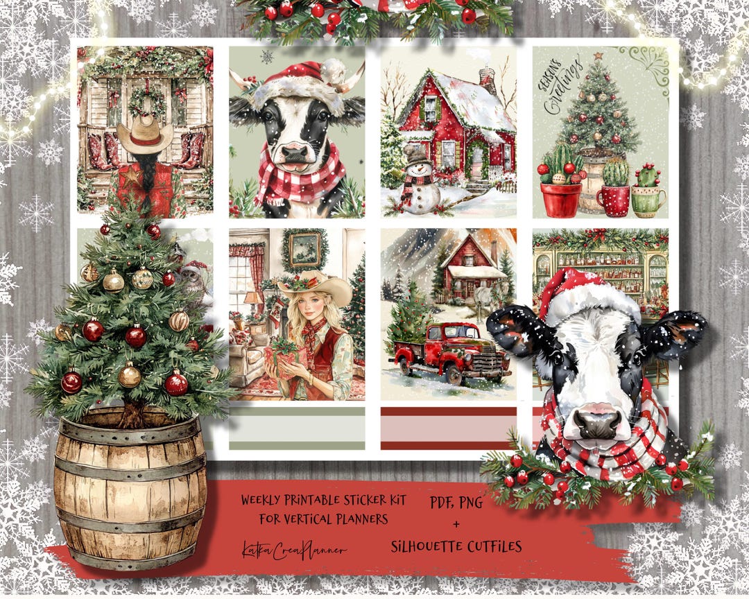 Western Christmas Planner Stickers: Watercolor Country Style (PDF, PNG ...