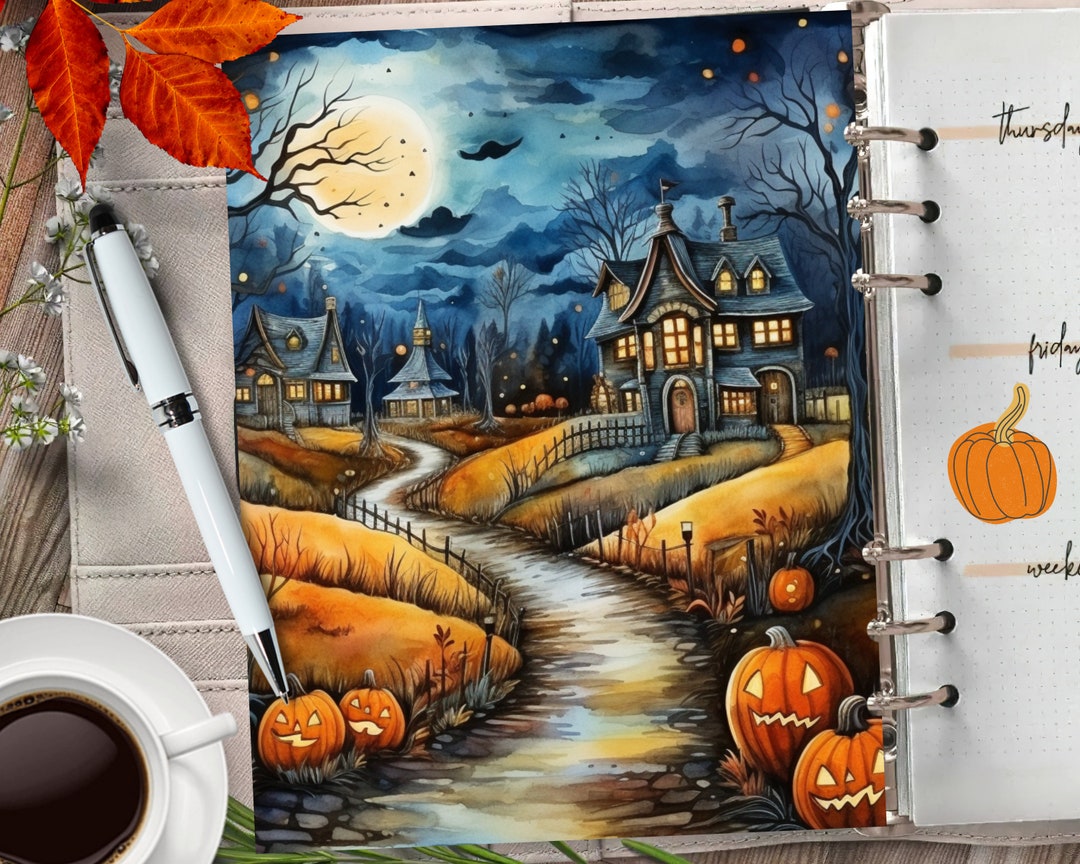 Haunted House Planner Cover: Watercolor Halloween Printable (digital ...