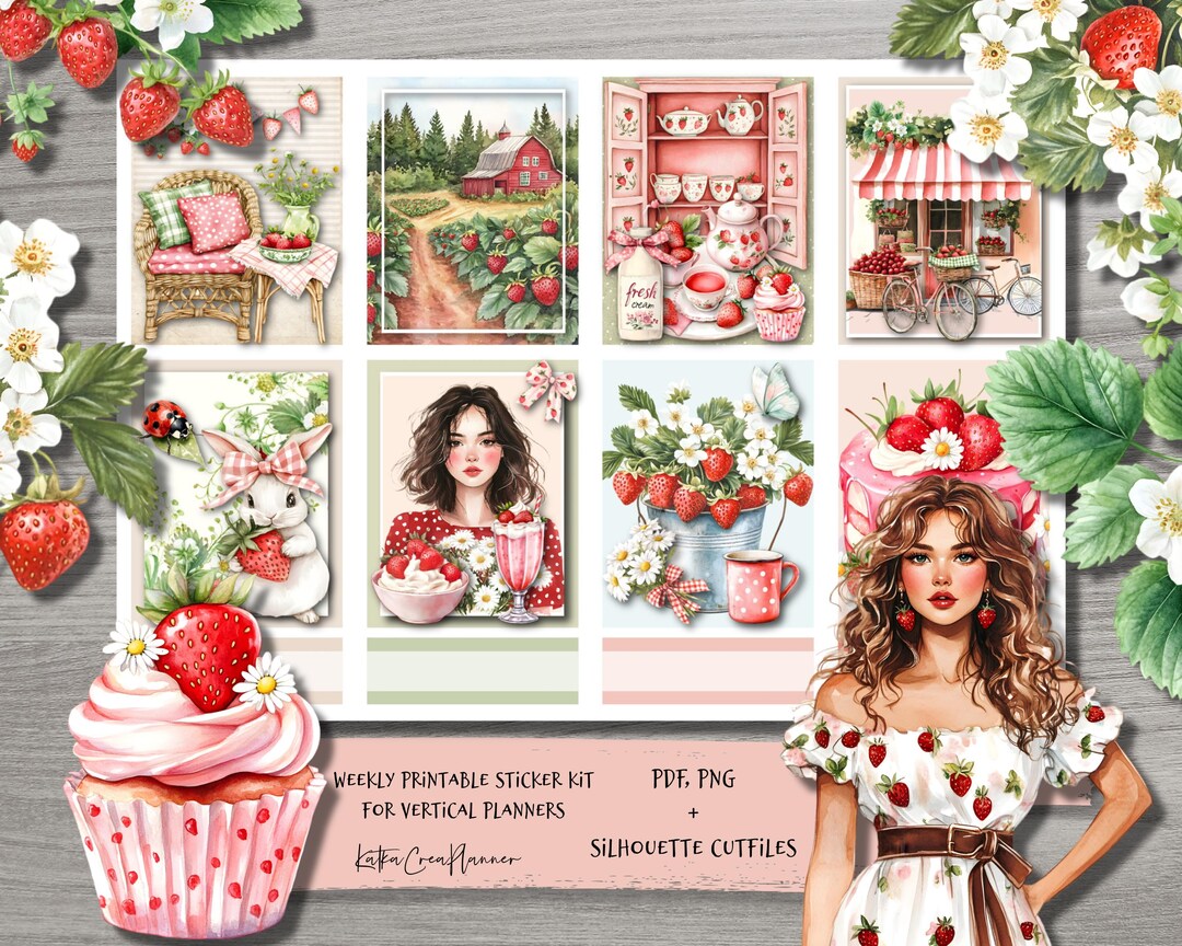 STRAWBERRY SEASON Printable Planner Stickers for Erin Condren Planner ...