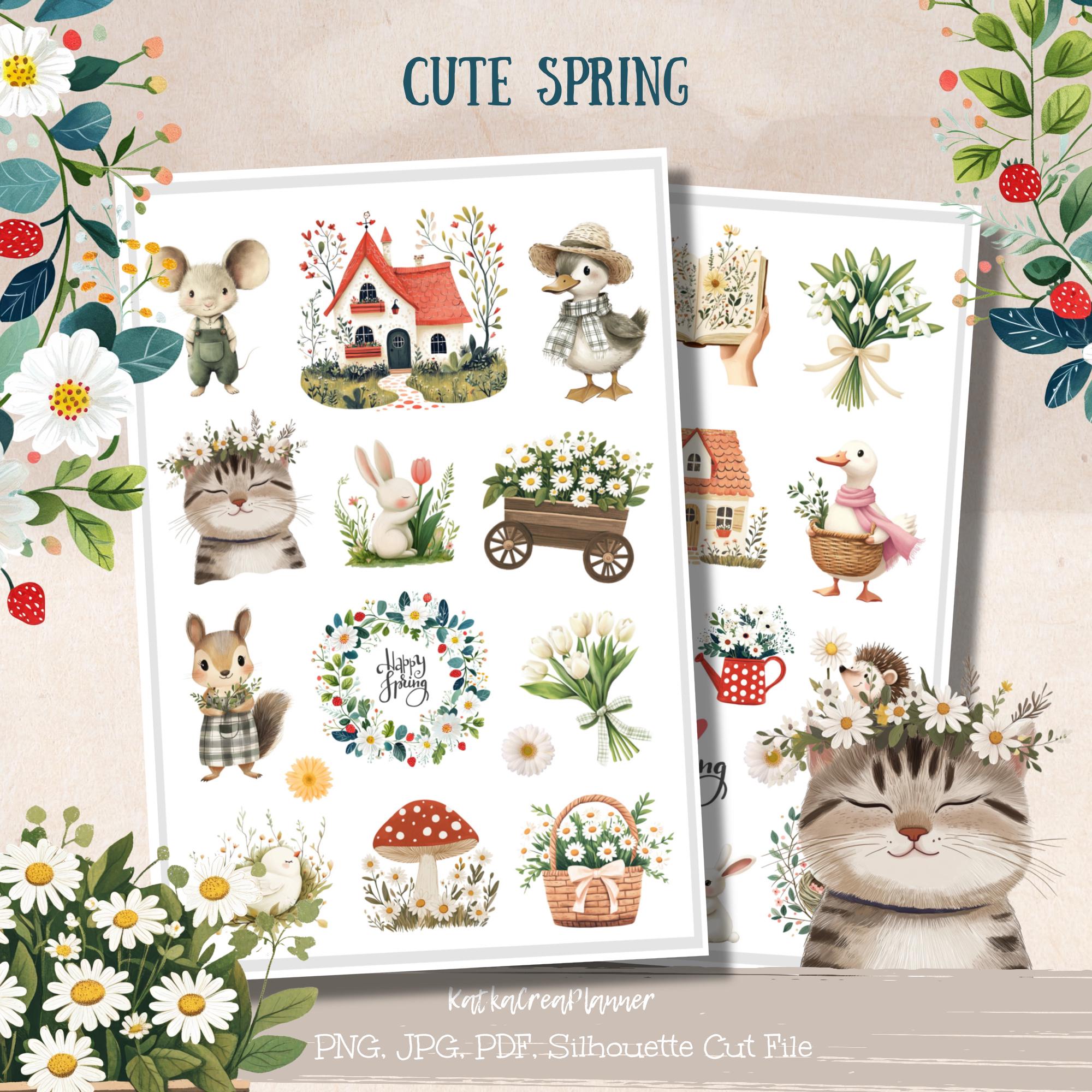 CUTE Spring Watercolor Printable Stickers: Spring Animals Planner ...