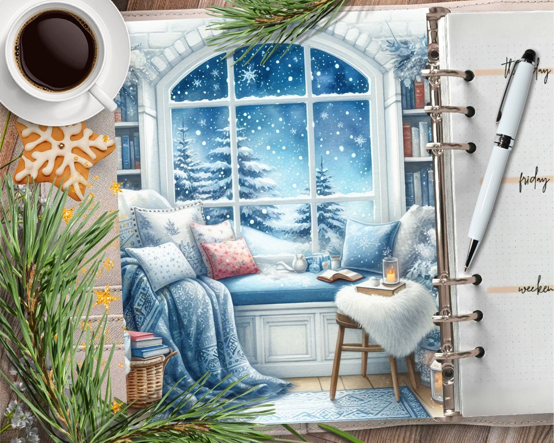 Winter Reading Corner Planner Cover: Snowy Watercolor (digital Download ...