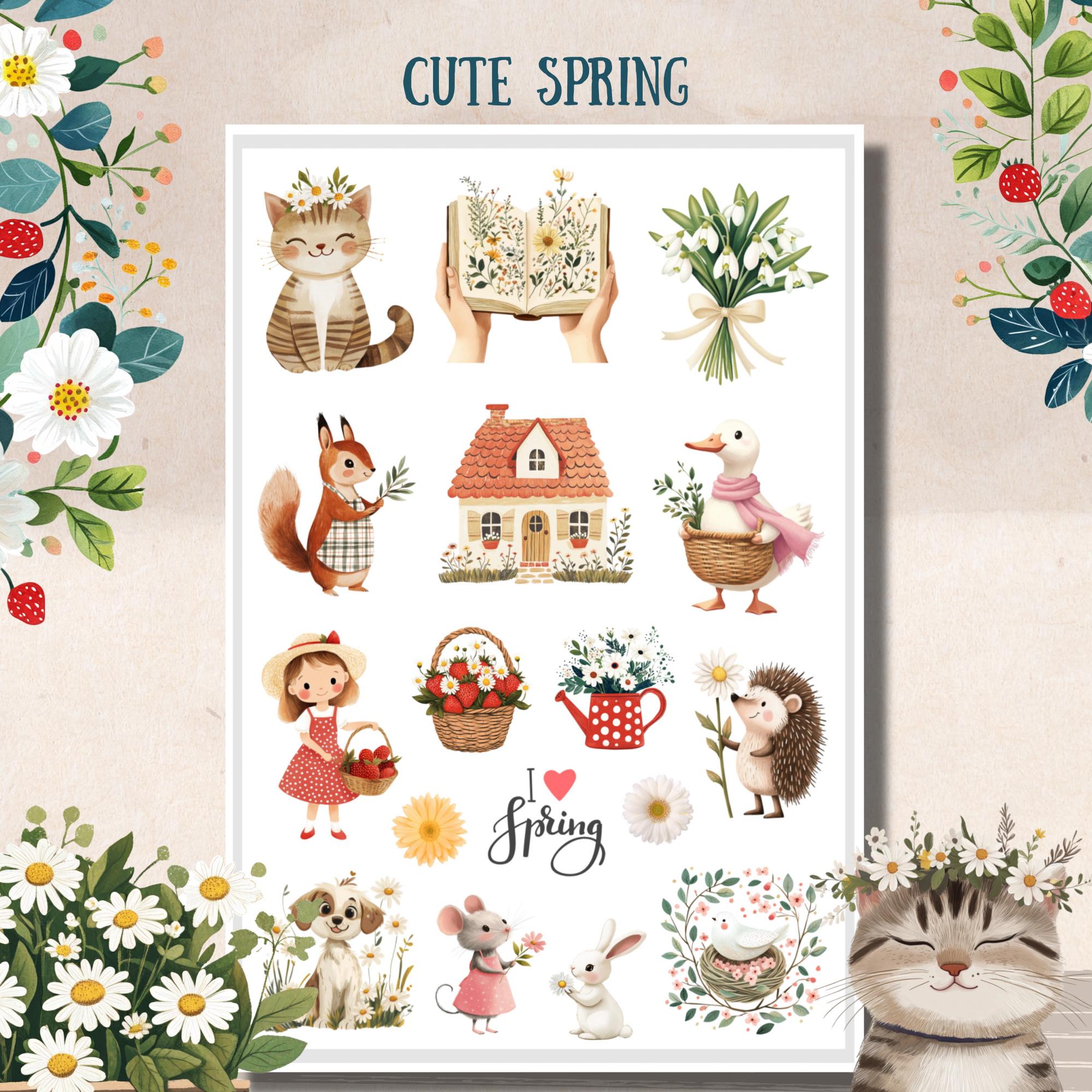 CUTE Spring Watercolor Printable Stickers: Spring Animals Planner ...