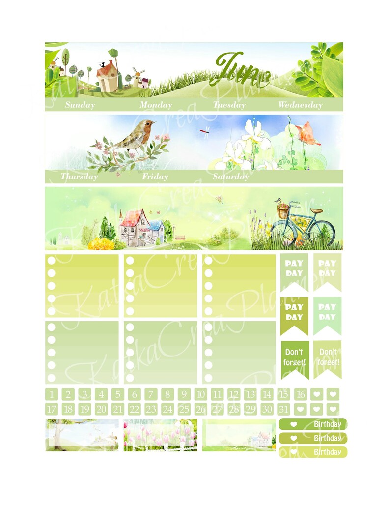Printable June Monthly View Stickers Planner Stickers for - Etsy