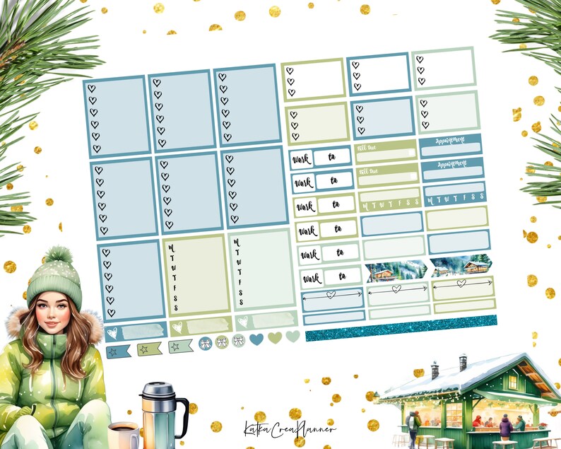 Winter Adventure Planner Stickers: Watercolor Skiing Weekly Kit ...