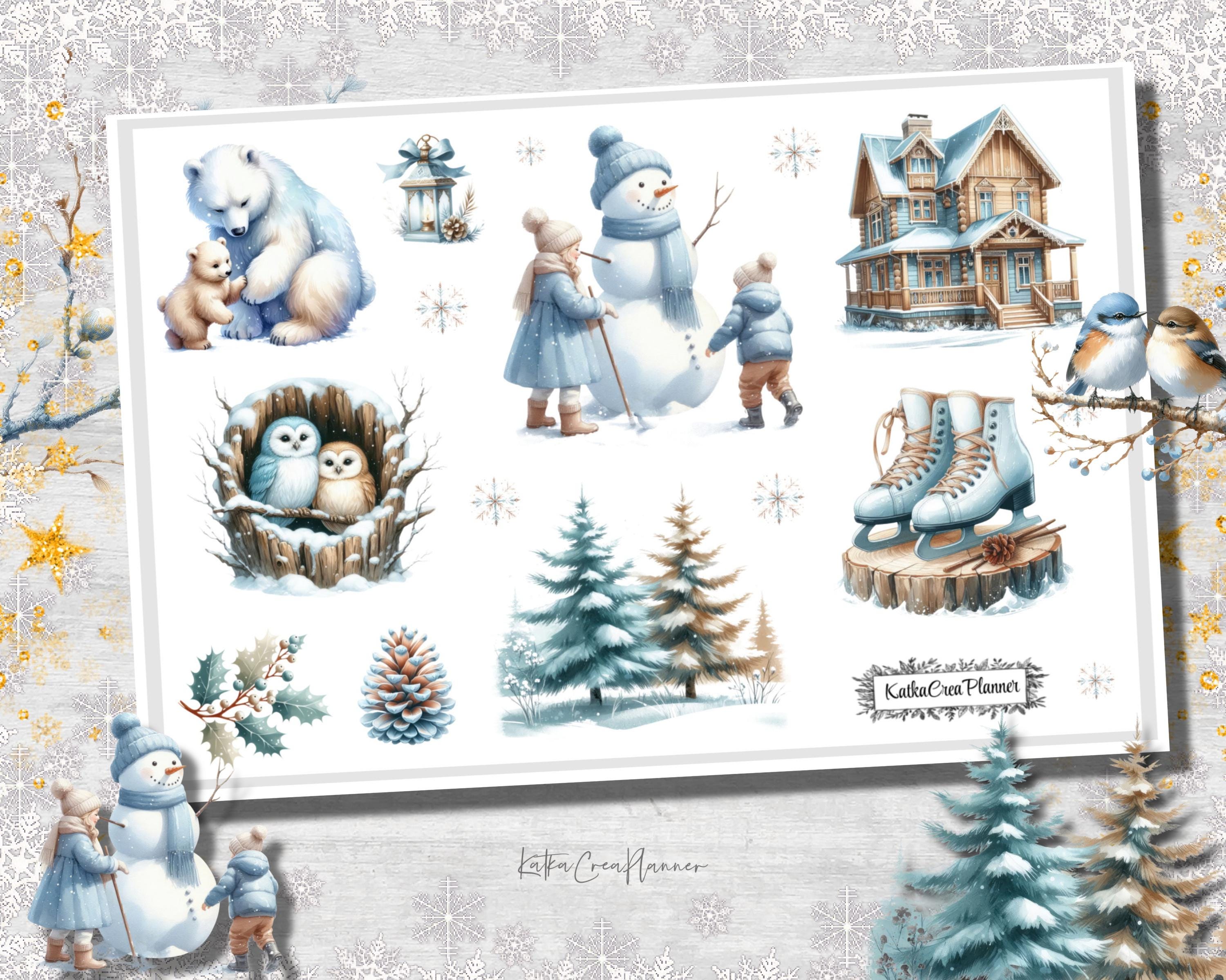 PASTEL WINTER Printable Deco Stickers/snowy Scrapbook Stickers ...