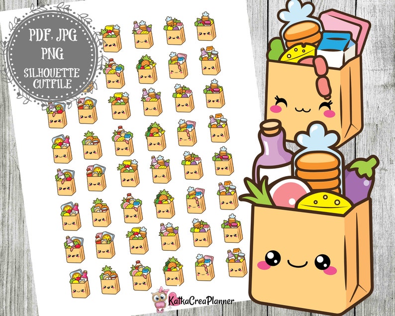 Cute Printable Groceries Kawaii Shopping Planner Stickers - Etsy