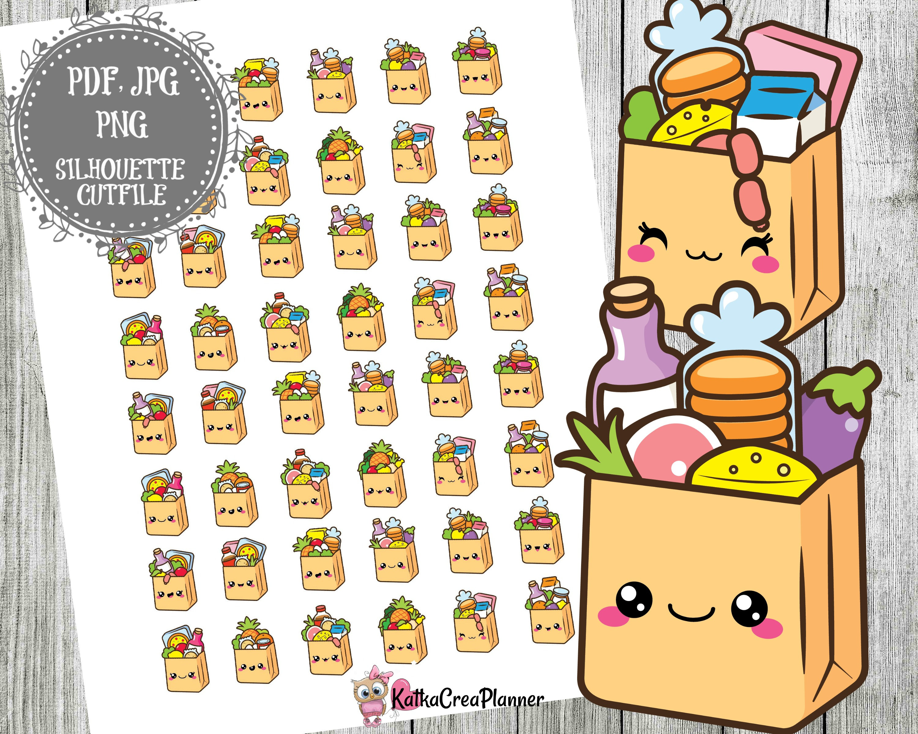 Cute Printable Groceries, Kawaii Shopping Planner Stickers, Filofax ...