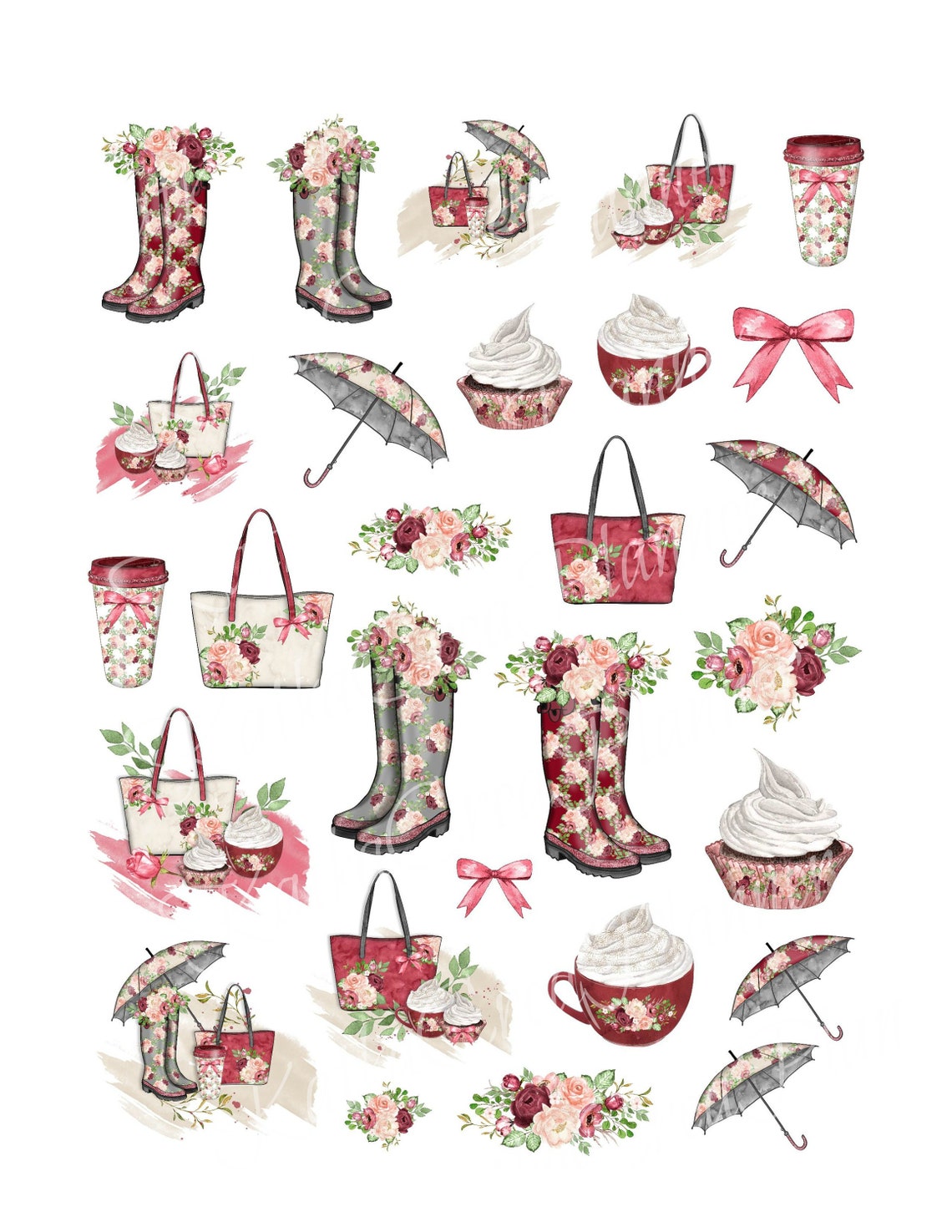 Roses in Rain Printable Stickers/erin Condren/happy | Etsy