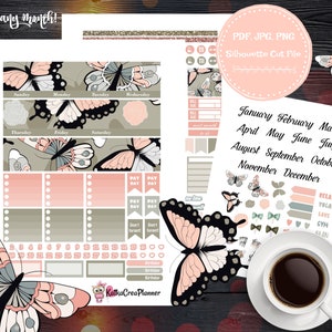 Butterfly Monthly Printable Planner Stickers, Floral Monthly Planner ...