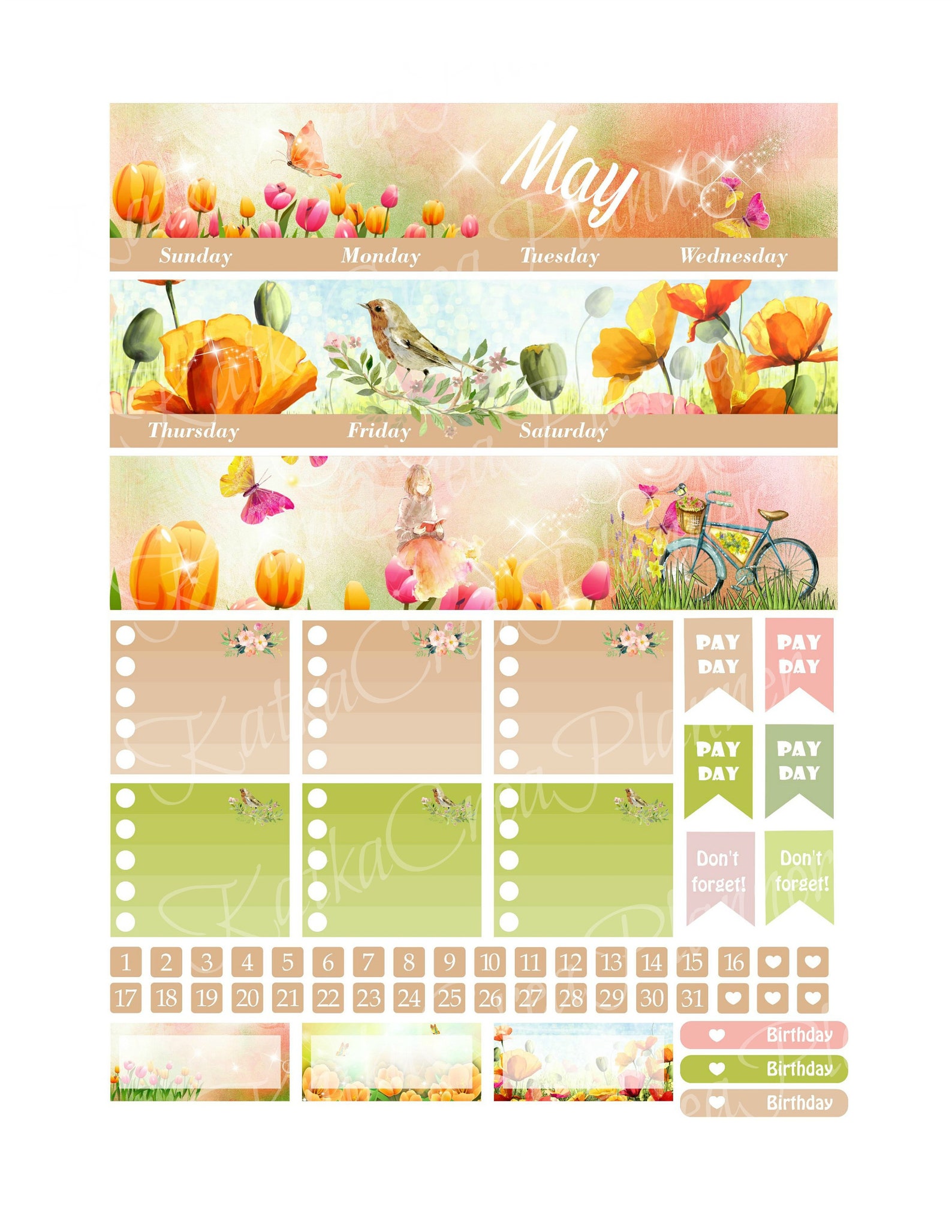 Printable May Monthly View Stickers Planner Stickers for Erin - Etsy