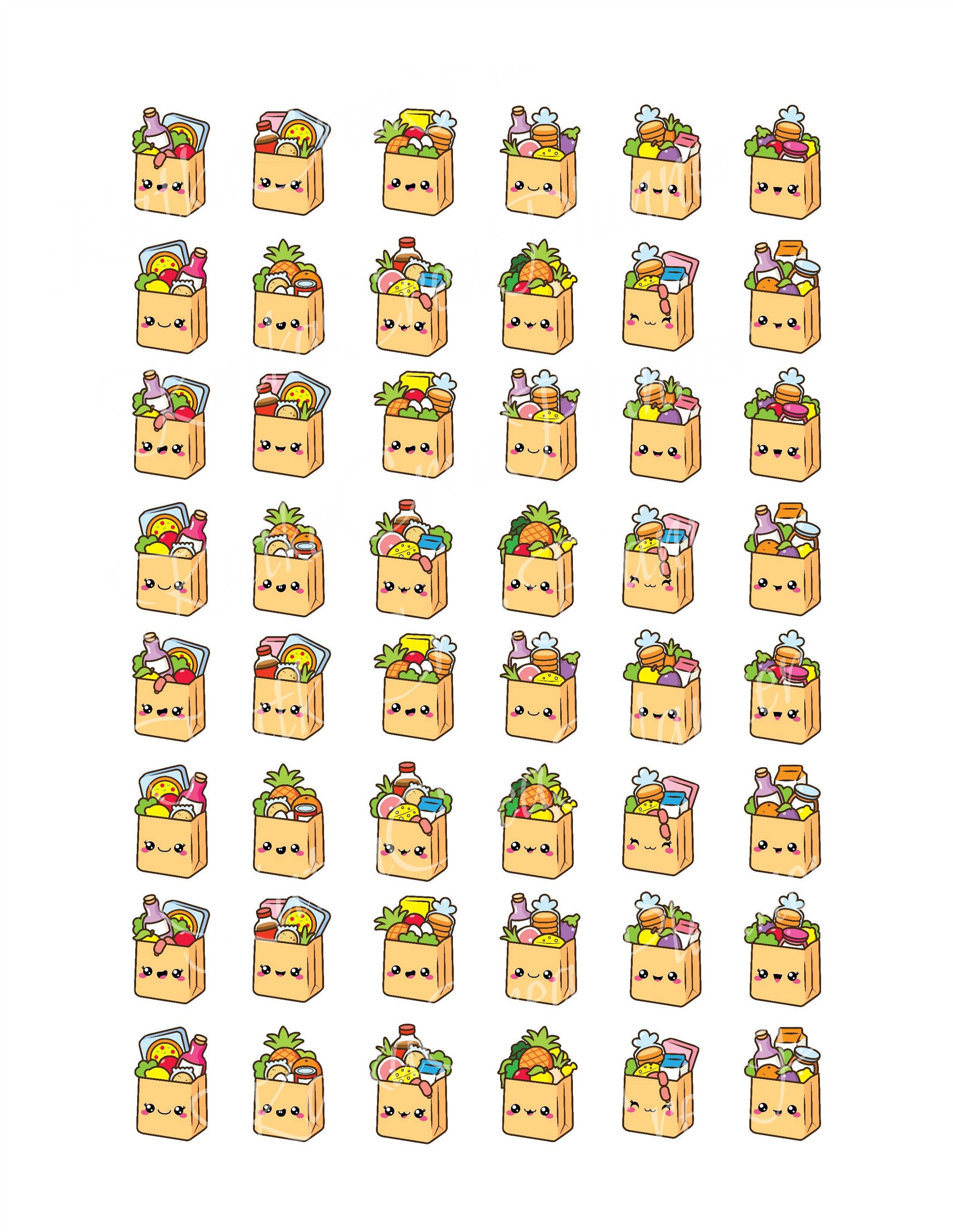 Cute Printable Groceries, Kawaii Shopping Planner Stickers, Filofax ...