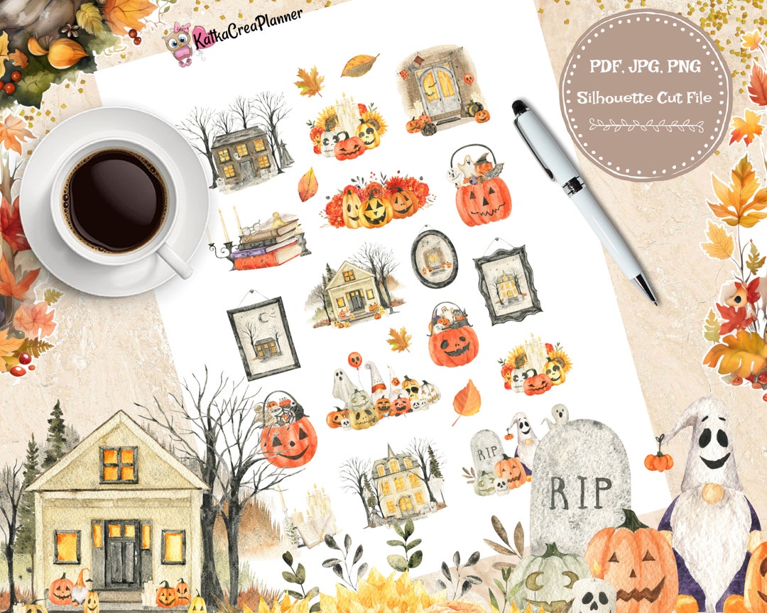 Halloween Day Stickers, Printable Planner Sticker, Halloween Scrapbook ...
