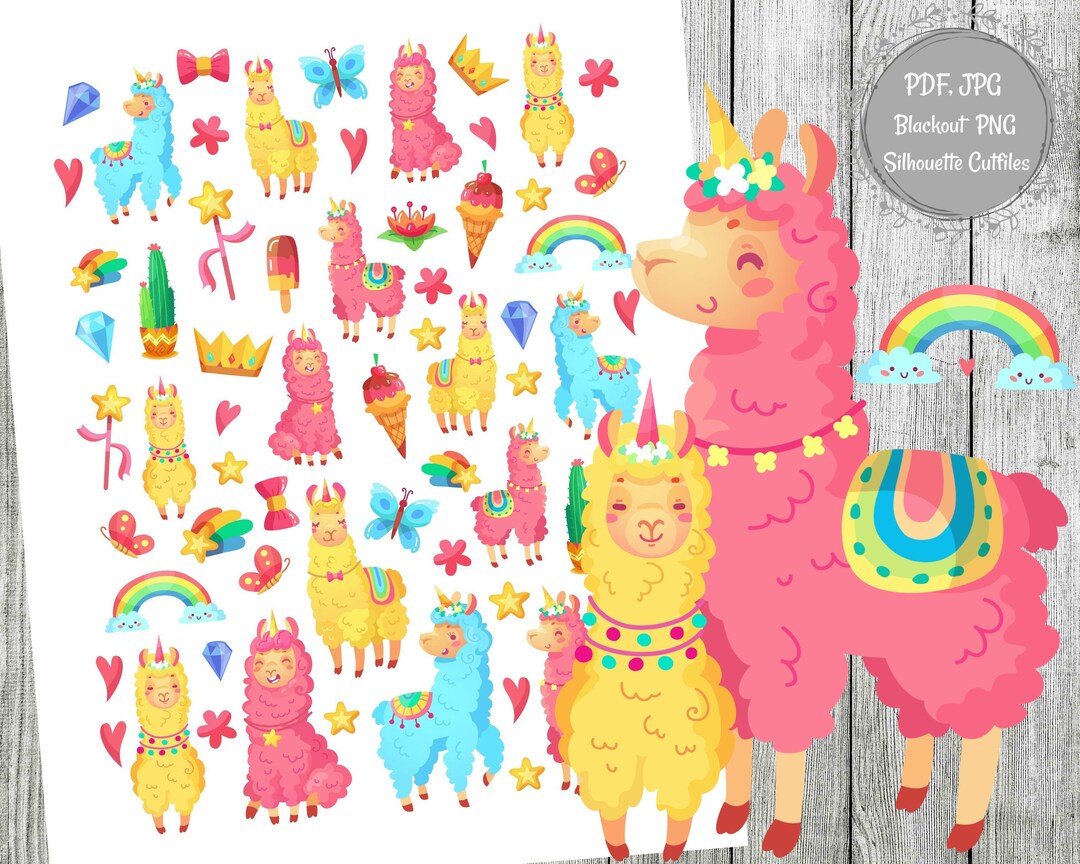 Magical Llama Printable Stickers, Unicorn Planner Stickers, Rainbow ...