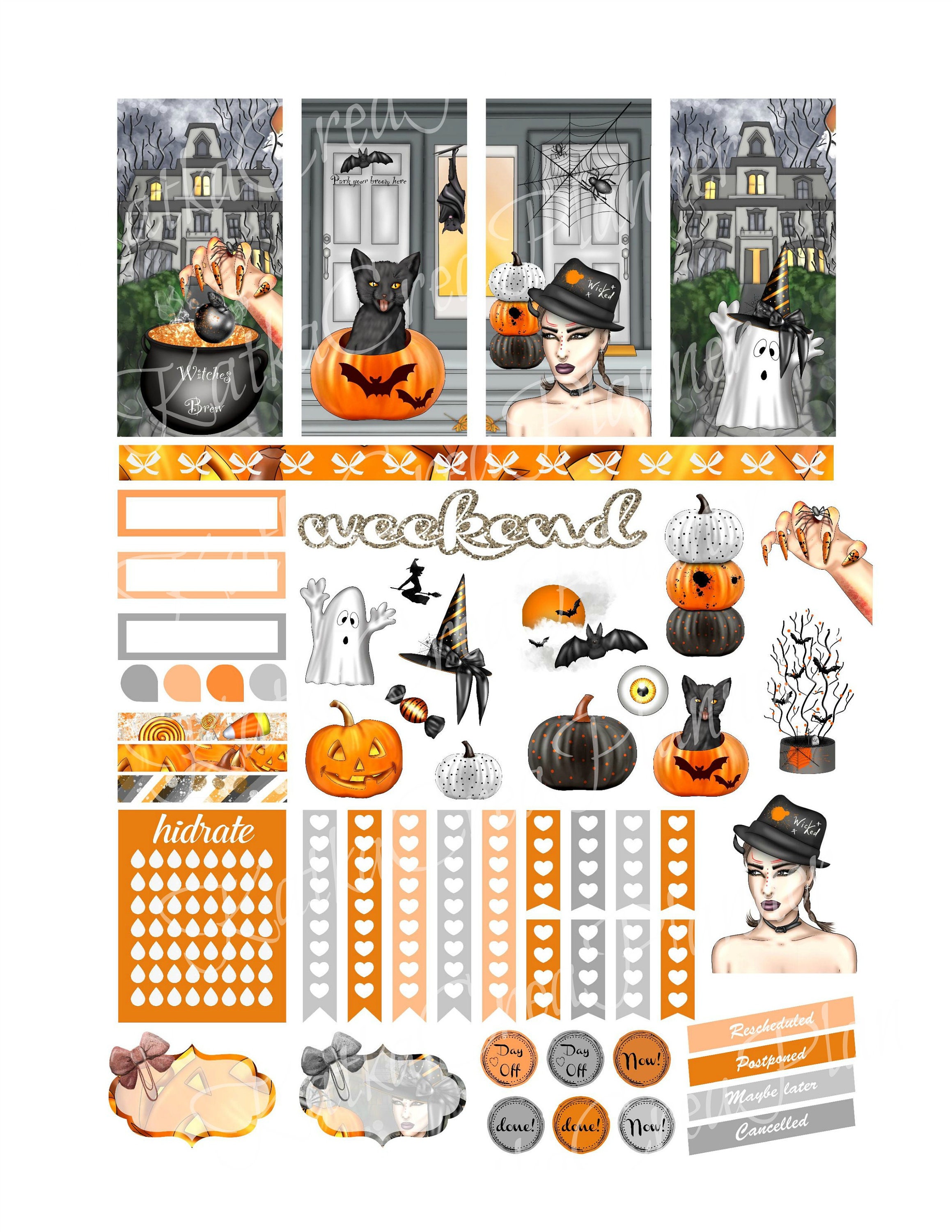 Hello Halloween Printable Planner Stickers for Erin Condren - Etsy