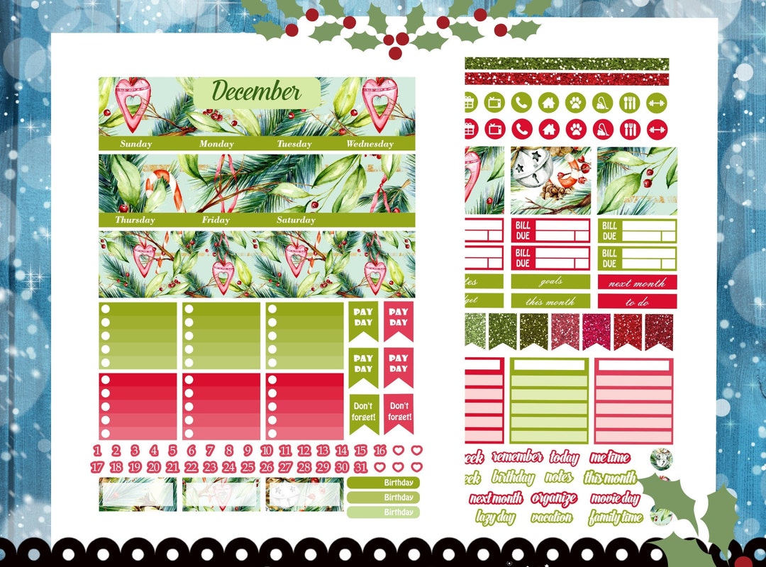 DECEMBER Monthly Kit, Printable December Monthly Stickers, Christmas ...