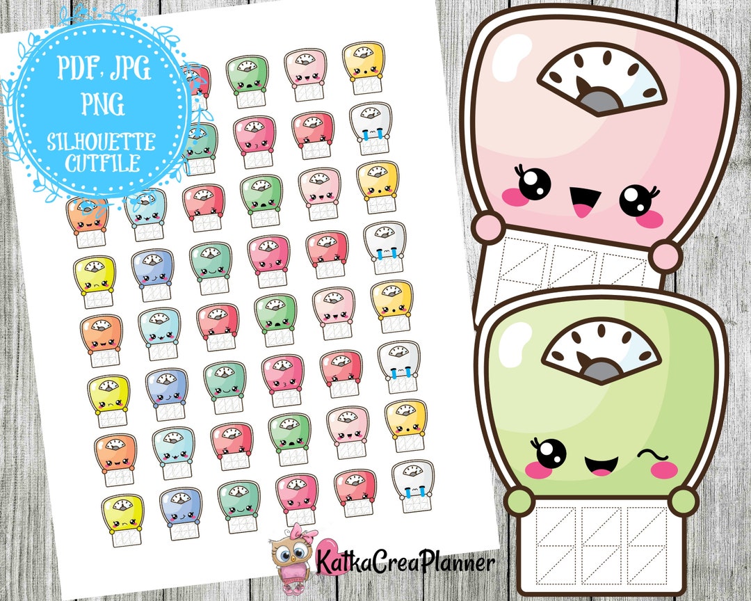 Cute Printable Scales Stickers, Weight Tracker Planner Stickers ...