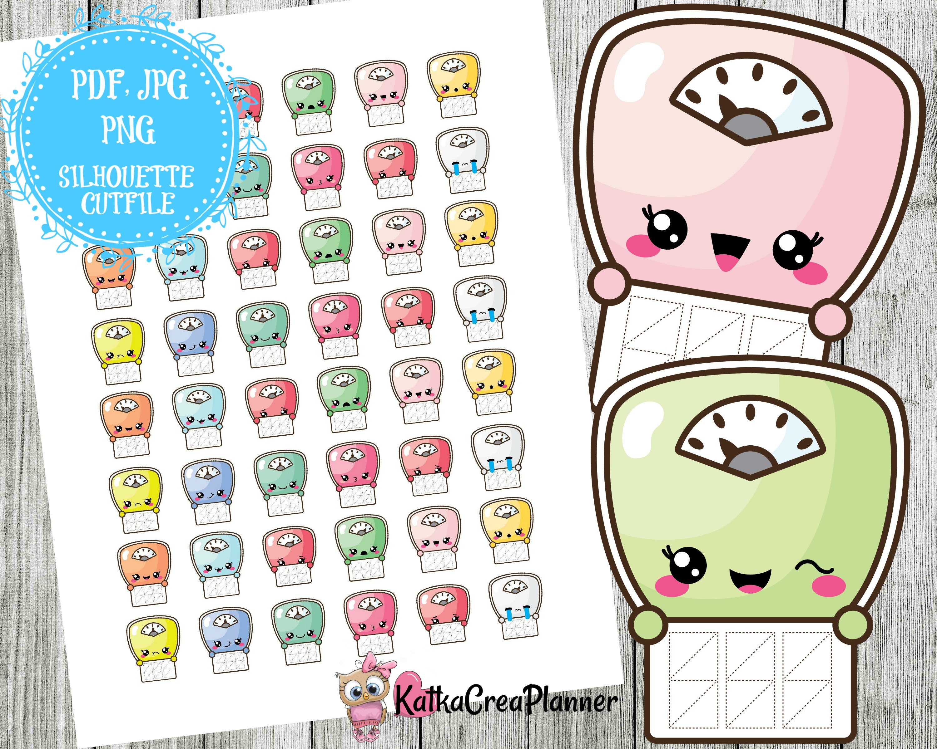 Cute Printable Scales Stickers Weight Tracker Planner | Etsy