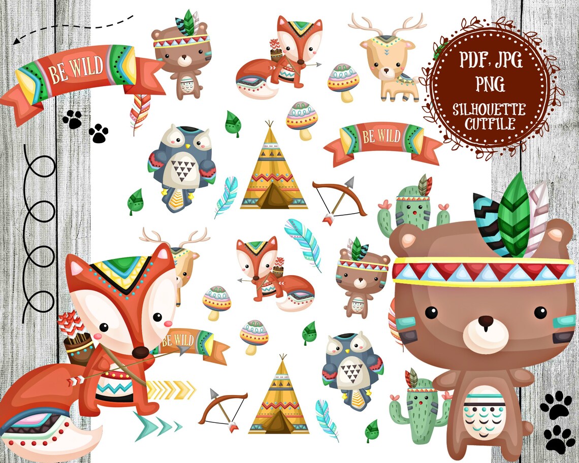 Boho Animals Printable Planner Stickers Fox Owl Tribal - Etsy