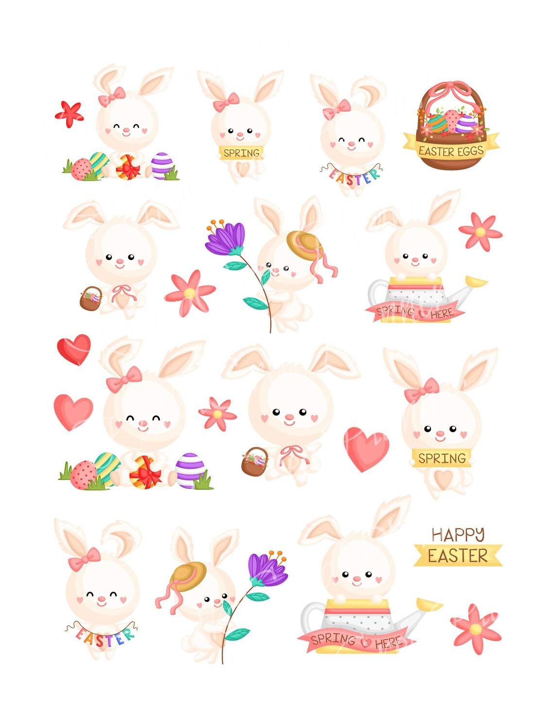 Easter Bunny Printable Stickers Spring Planner Stickers Cute | Etsy