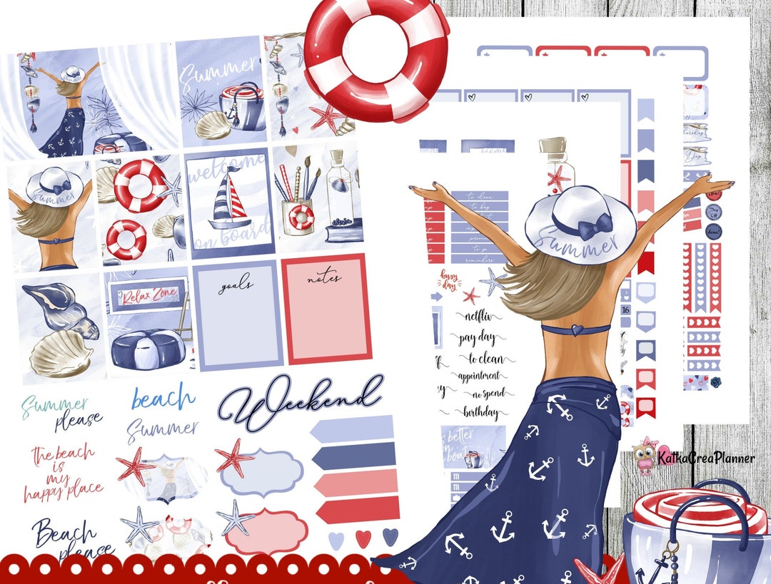 BEACH PLEASE Printable Planner Stickers for Erin Condren Planner ...