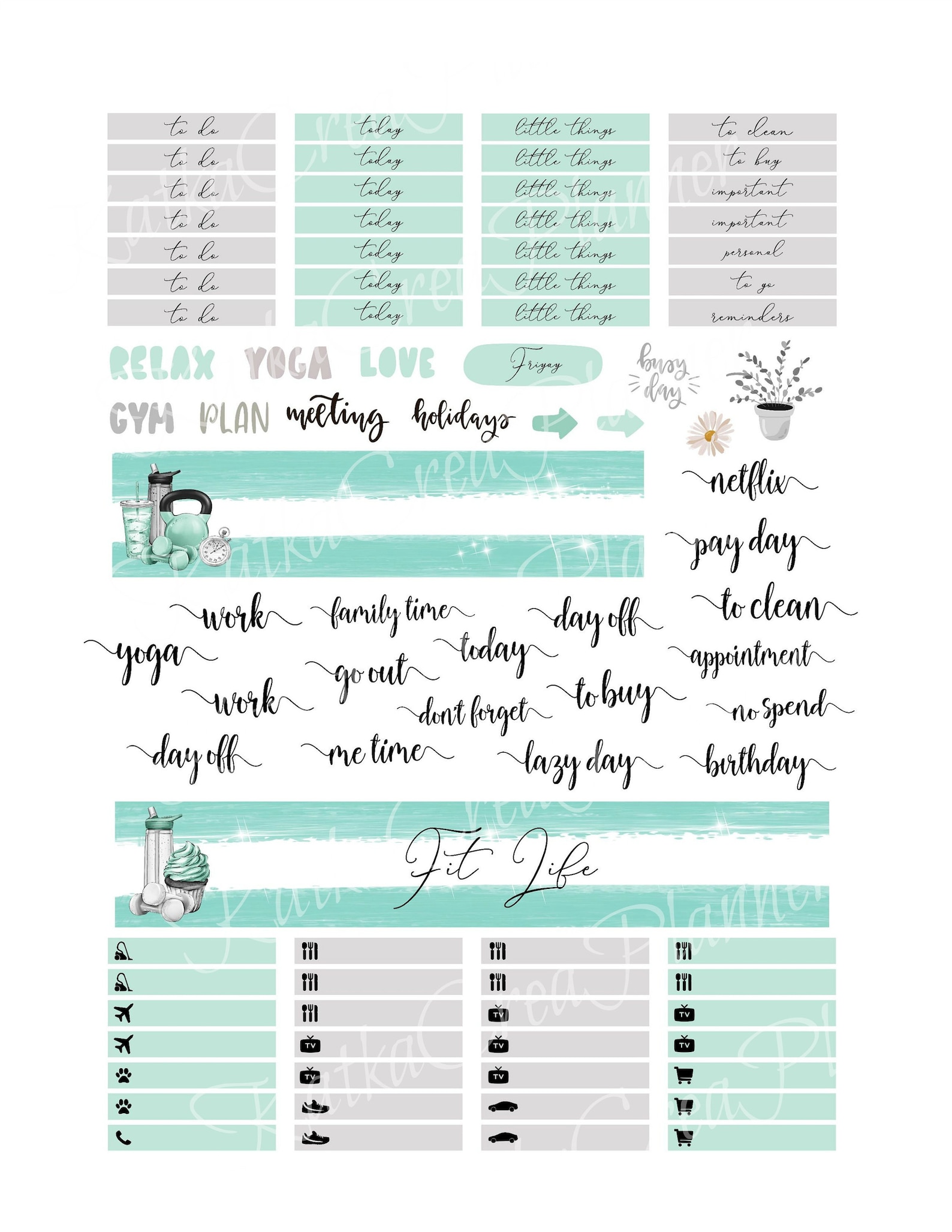 FIT LIFE Printable Planner Stickers for Erin Condren | Etsy