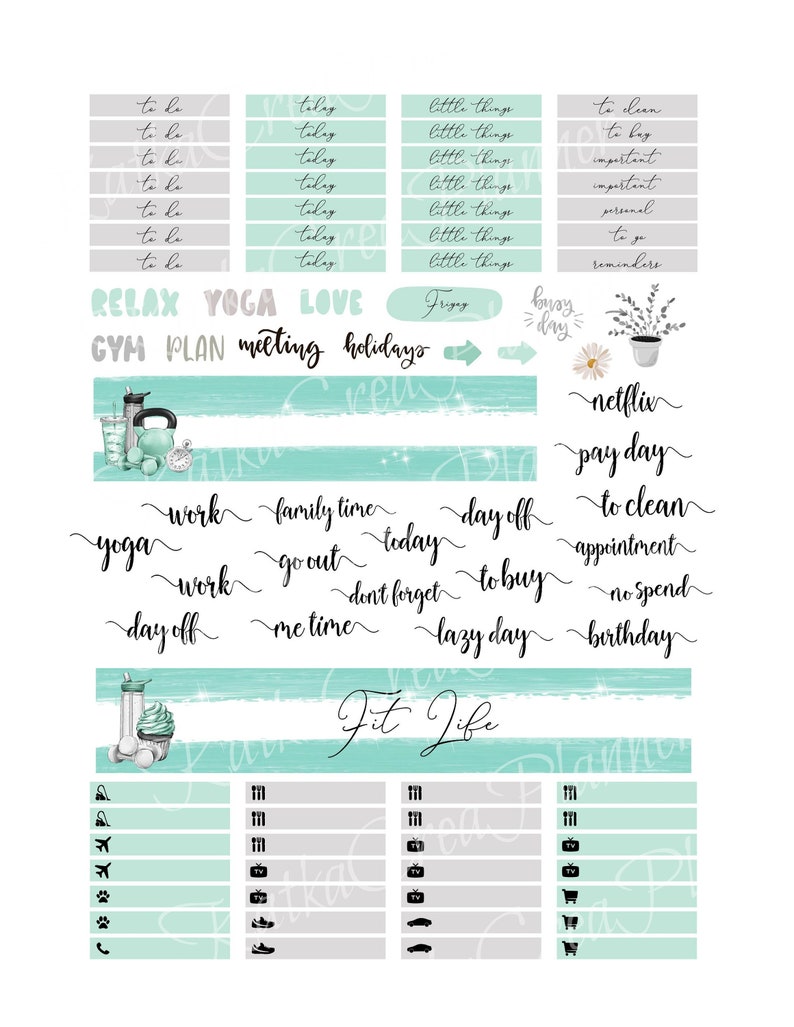 FIT LIFE Printable Planner Stickers for Erin Condren - Etsy