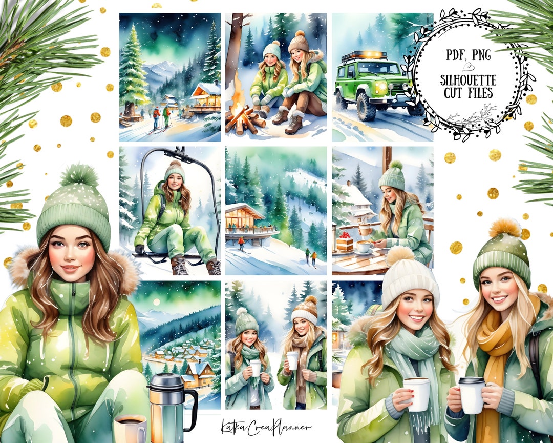 Winter Adventure Planner Stickers: Watercolor Skiing Weekly Kit ...