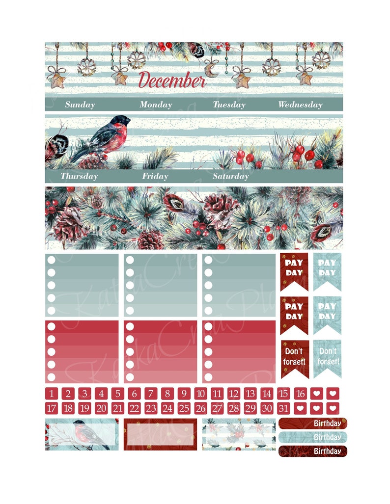 December Printable Monthly View Stickers Christmas Planner - Etsy