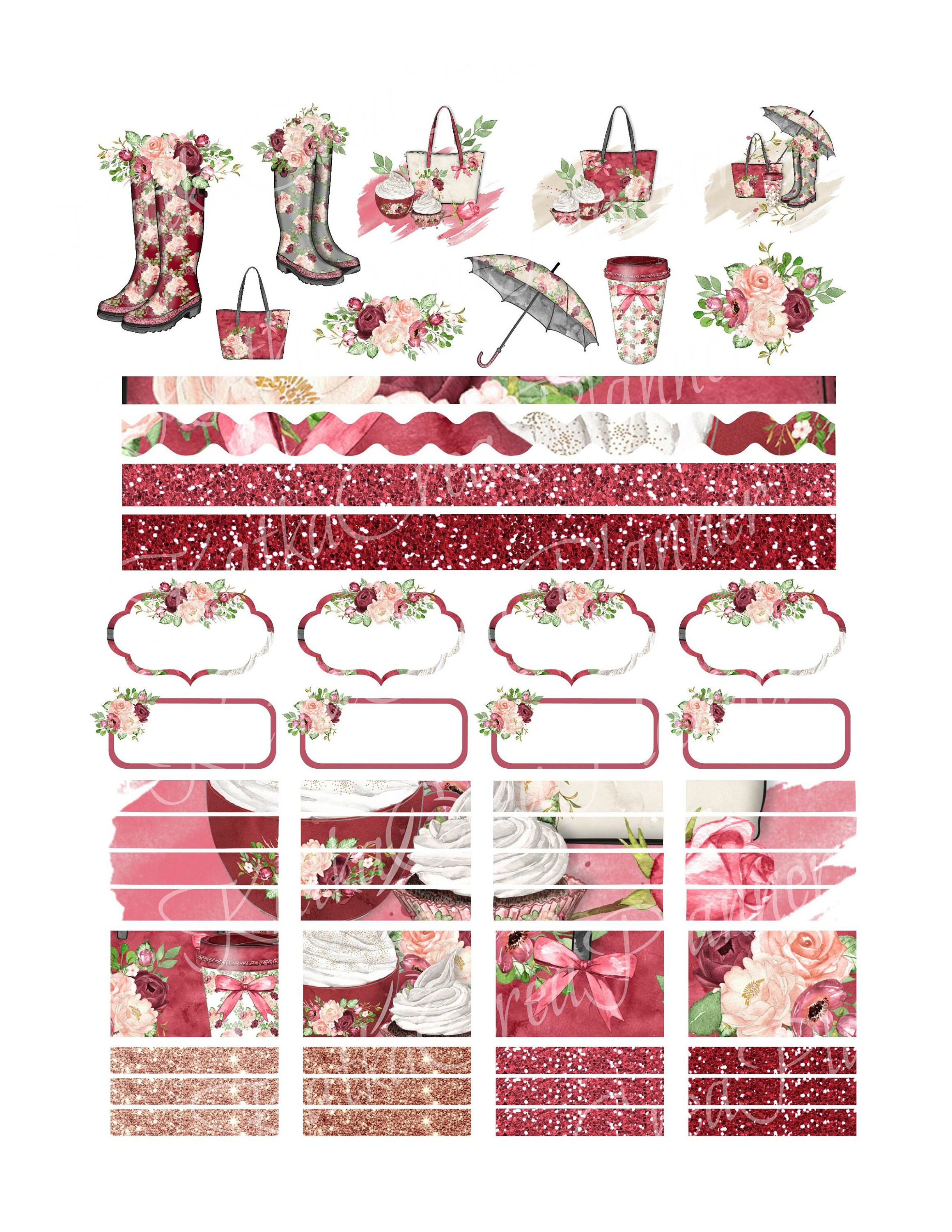 Rain Romance Printable Planner Stickers Erin Condren Weekly | Etsy