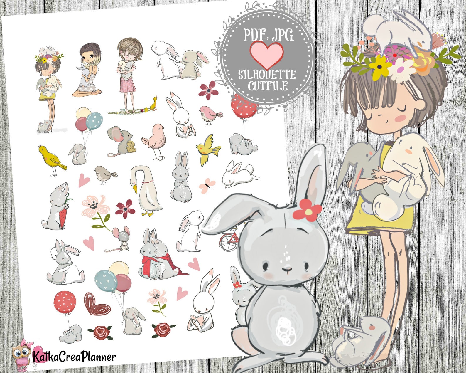 Cute Bunny Printable Stickers Spring Stickers Rabbit - Etsy