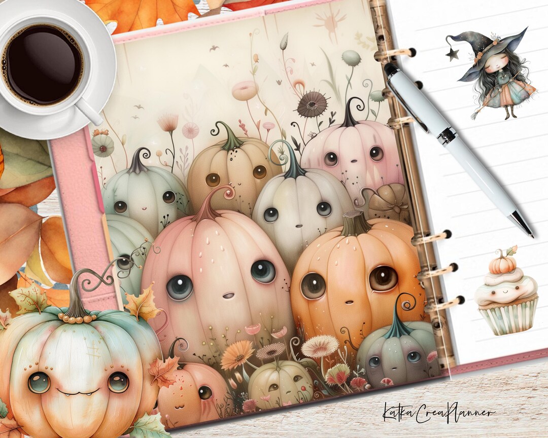 CUTE PUMPKINS Printable Planner Cover/halloween Digital Paper/mystical ...