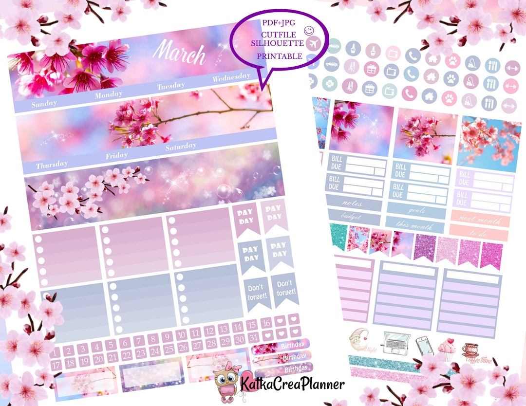Printable March Monthly View Stickers, Planner Stickers for Erin ...