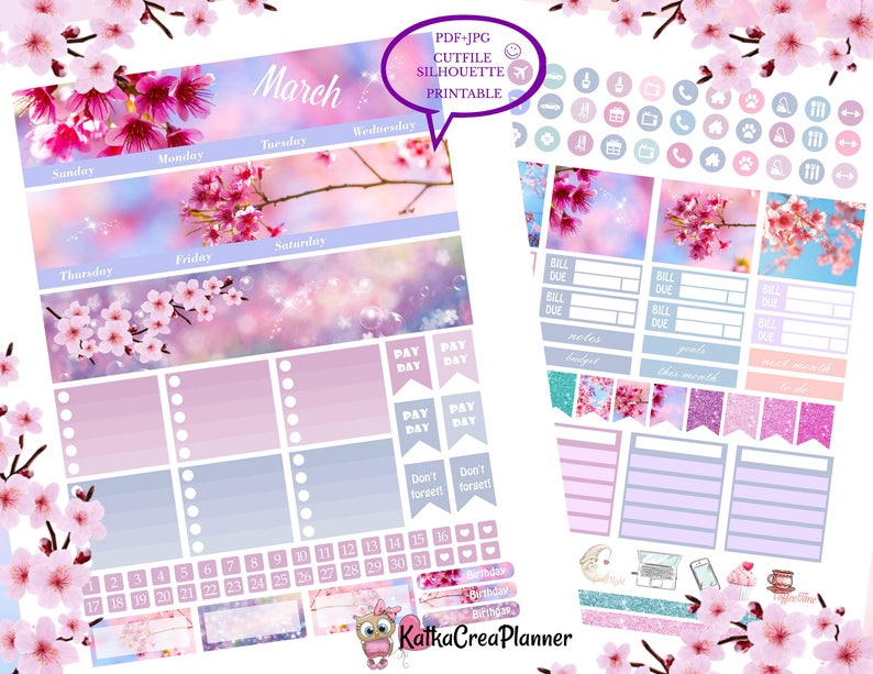 Printable March Monthly View Stickers Planner Stickers for | Etsy
