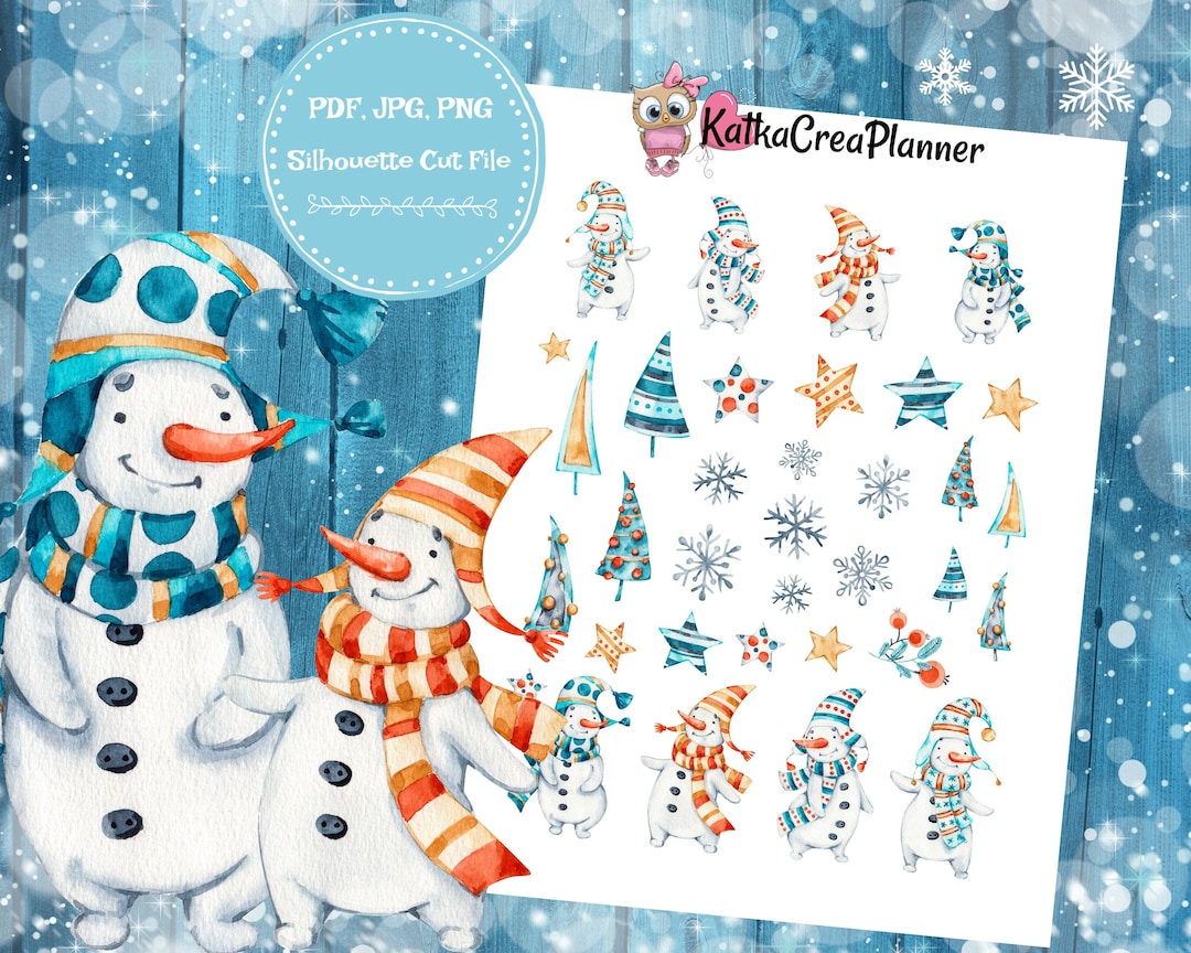 HAPPY SNOWMAN Printable Stickers/winter Scrapbook Stickers/christmas ...