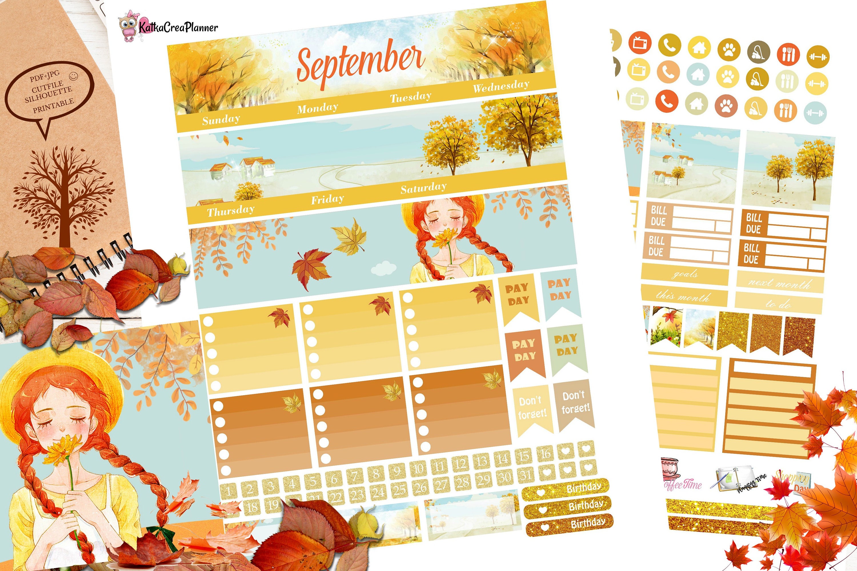 Printable September Monthly View Stickers Planner Stickers | Etsy