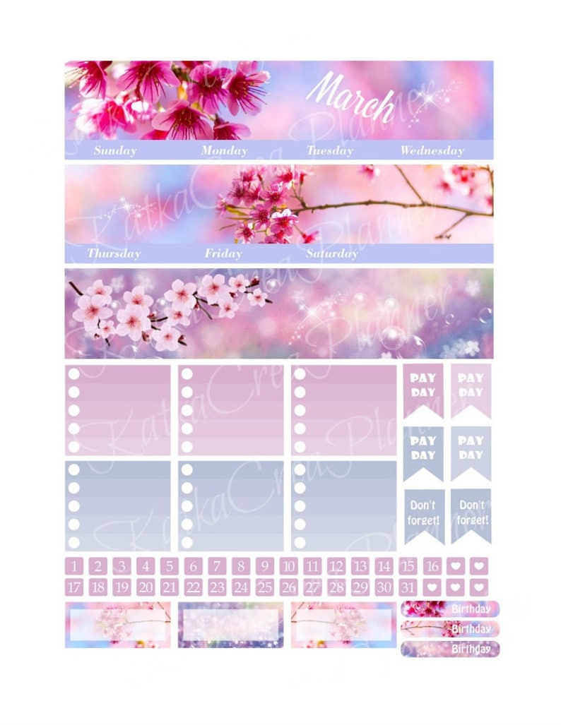 Printable March Monthly View Stickers Planner Stickers for | Etsy